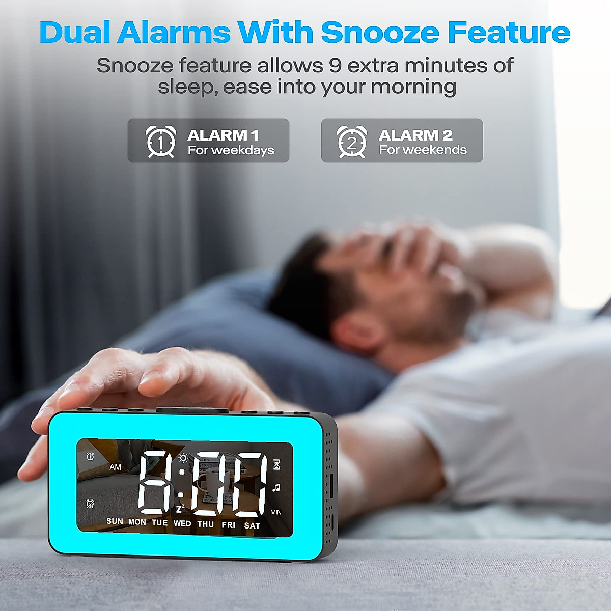 Kids Alarm Clock for Bedroom, Mirrored Digital Clock with 8 RGB Night Lights, 0%-100% Dimmable, Sleep Aid, 8 Sleep Sounds, Dual Alarms, Snooze, USB Charger, Ideal Gifts for Teenage Boys Girls