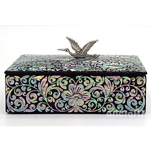 Mother of Pearl Nacre Lacquer Inlay Wooden Business Card Case, Business card Box, Desk Office Organizer, ID Box, Multi Box, Trinket Case