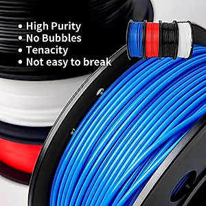 4 Pack PLA 3D Printer Filament, 4 Color PLA 3D Printer Filament 1.75mm in Total 1kg, Dimensional Accuracy +/- 0.02 Mm for 3D Printing(White, Red, Black, Blue)
