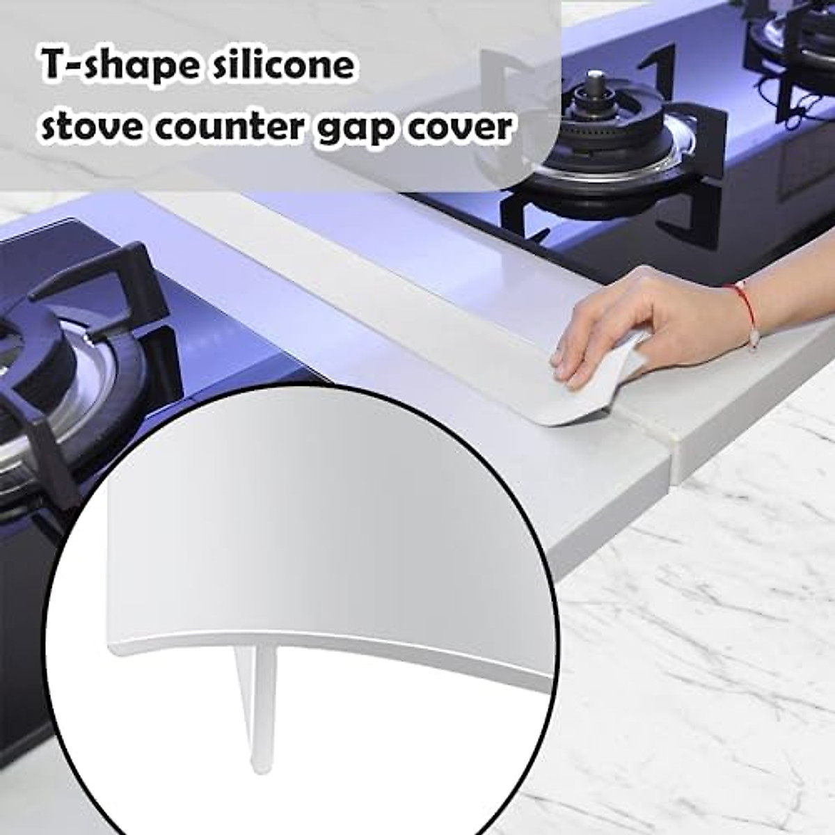 MSDADA 2 Pcs Silicone Stove Counter Gap Cover, Kitchen Counter Gap Anti-Slip Filler for Seals Spills Between Counter, Stovetop, Oven, Washing Machine (30 Inches, White）