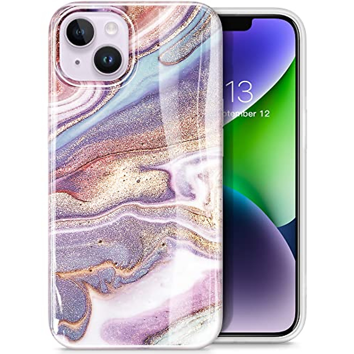 GVIEWIN for iPhone 14 Plus Case 6.7 Inch(2022), [10FT Military Grade Drop Tested] Marble Slim Fit Thin Durable TPU Shockproof Protective Phone Cover Case, Gifts for Women Men(Flowing Sakura/Pink)