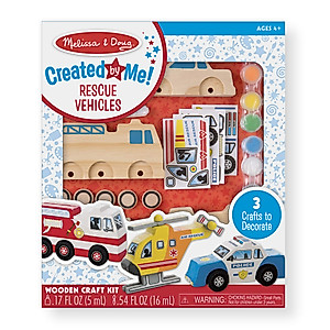 Melissa & Doug Created by Me! Rescue Vehicles Wooden Craft Kit - Decorate-Your-Own Police Car, Fire Truck, Helicopter