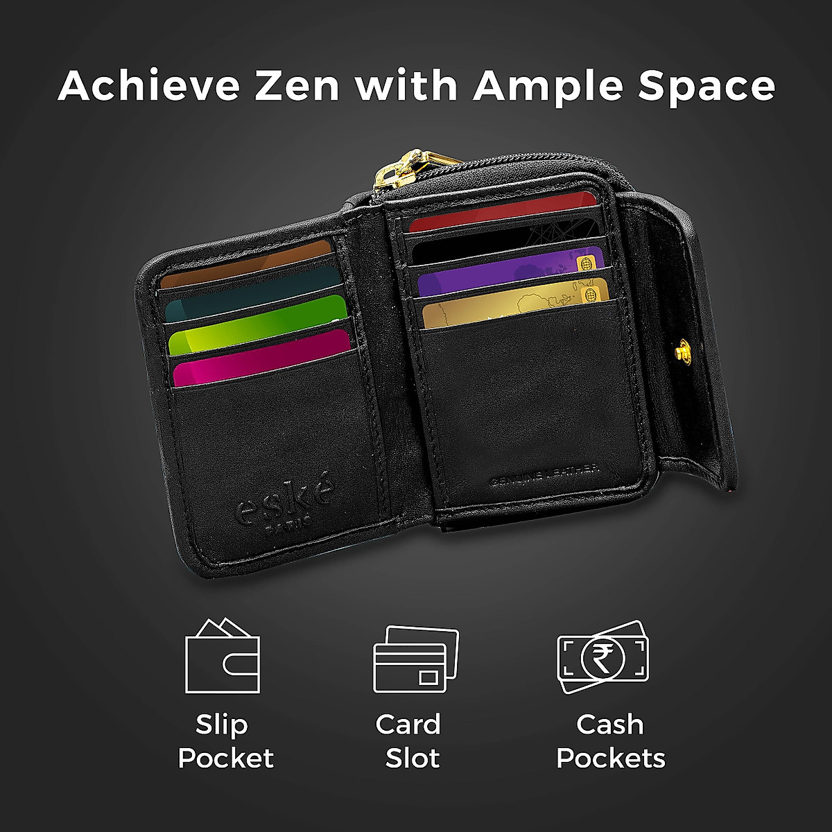 eské Medina - Tri-Fold Mini Wallet - Genuine Quilted Leather - RFID Blocking - Holds Cards, Coins and Bills - Compact Design - Pockets For Everyday Use - Travel Friendly - Water Resistant - For Women