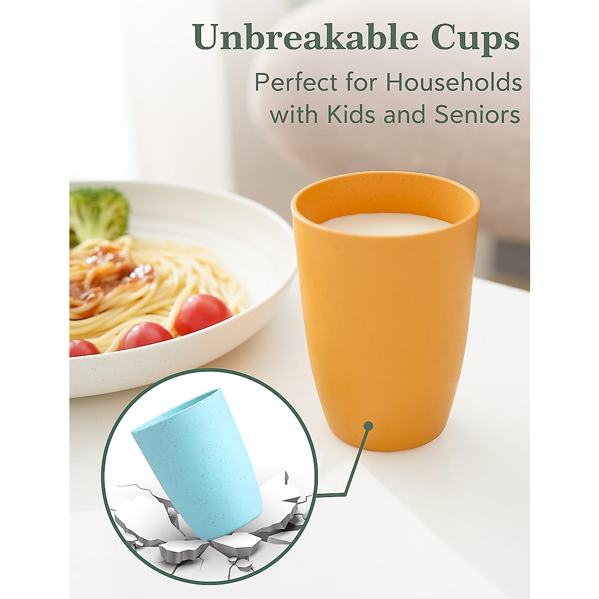 GENLGE Plastic Cups Reusable Wheat Straw Cups 12 OZ, Unbreakable Drinking Cups for Kitchen - BPA Free Cups Dishwasher Safe Plastic Tumbler Cups Cups Set of 6