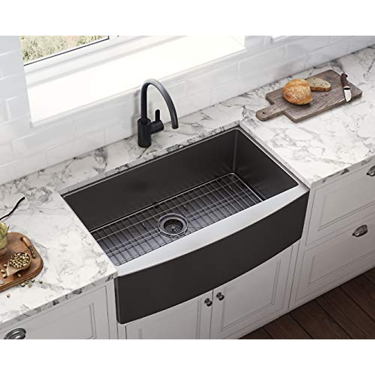 Ruvati Gunmetal Black Matte Stainless Steel 33-inch Apron-Front Farmhouse Kitchen Sink - Single Bowl - RVH9733BL