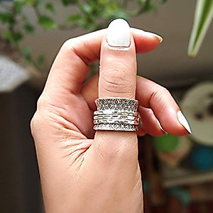 Boho-Magic 925 Sterling Silver Spinner Ring for Women Flower of Life Fidget Rings Band (8)