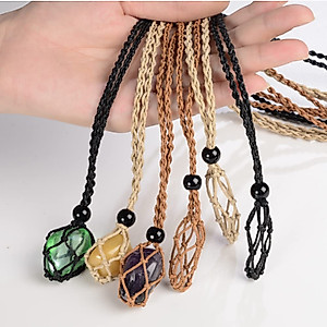 VNVETYTO 18 PCS Crystal Cage Necklace Holder Necklace Cord Empty Stone Holder Replacement Hand-Woven Necklace Cord with Adjustable Length (Black+Brown+Khaki)