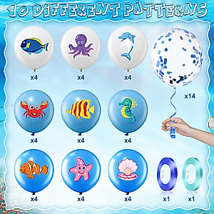 50 Pieces Sea Animals Balloons Party Decorations, Under the Sea Birthday Party Latex Balloons Ocean Theme for Boys Girls Marine Creatures Beach Party Favors Baby Shower Supplies