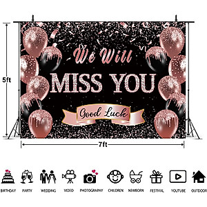 Retirement Farewell Party Backdrop We Will Miss You Rose Gold Glitter Balloon Photography Background Goodbye Going Away Retirement Bye Office Work Graduation Party Decoration 7x5FT