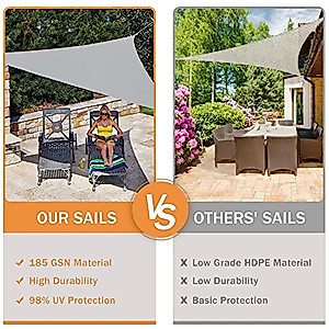 GOTGELIF Triangle Sun Shade Sail Canopy 12' x 12' x 12' UV Block 180GSM Sunshade Cover Protection Awning for Patio Outdoor Garden Backyard Activities (Gray)