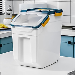 YXQ 25LB Large Flour Storage Container Bin ,2 Pack Airtight Plastic with Wheels Seal Locking Lid Dispenser Organizer Storage Bin with Measuring Cup & Scoop for Flour, Rice, Grain 50LBS Total