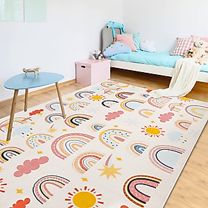 LTKOUGFAM Soft Kids Area Rug, Large Washable Space Mat, Non-Slip Cute Rainbow Weather Baby Crawling Floor Mat for Living Room Playroom Classroom Bathroom (59" x 39" S)