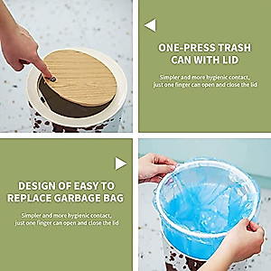 Small Trash Can with Lid Seamless Texas Longhorn cow hide print design with big brown spots Garbage Bin Wood Waste Bin Press Cover Round Wastebasket for Bathroom Bedroom Kitchen 7L/1.8 Gallon