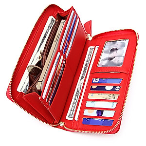 GEEAD Red Wallets for Woman, Large Capacity & Fashion Womens Wallet, Vegan Leather Credit Card Holder Clutch Wristlet Purse