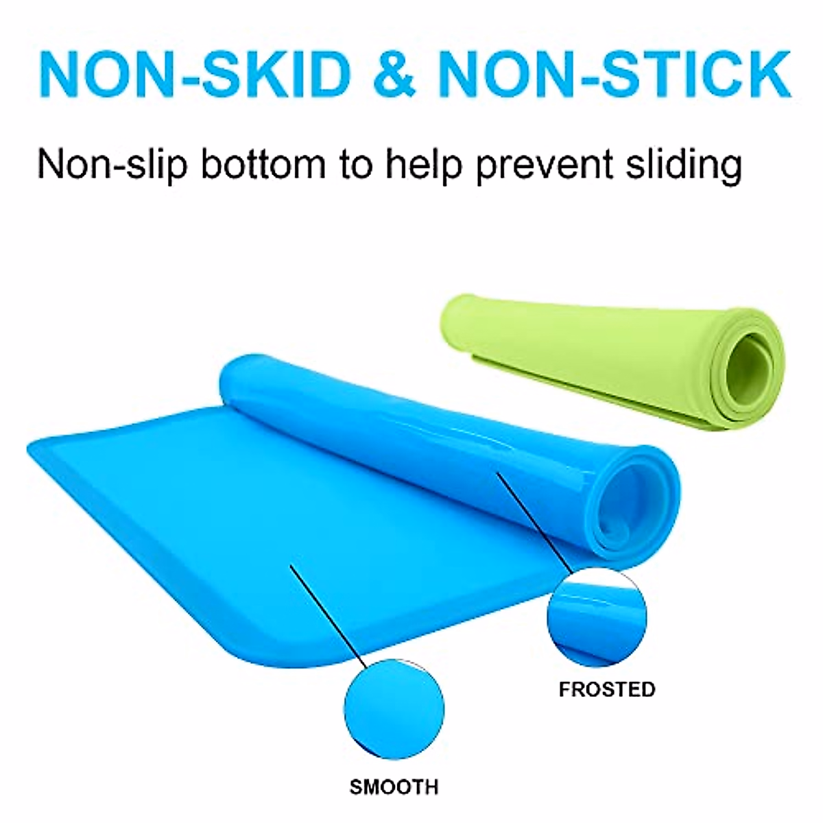 Silicone Kids Placemats, Non-Slip Silicon Placemats for Kids Baby Toddlers Childrens, Kids Portable Placemat for Dining Table, 2Pack, Blue/Green