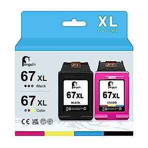 Penguin 67XL Ink Cartridge for HP Printers High Yield Work with HP 67 XL Deskjet 2755 2700 4155 2752 2723e 4133e Deskjet Plus 4152 Envy 6055 6052 Envy Pro 6458 Printer 1 Black and 1 Color Combo Pack