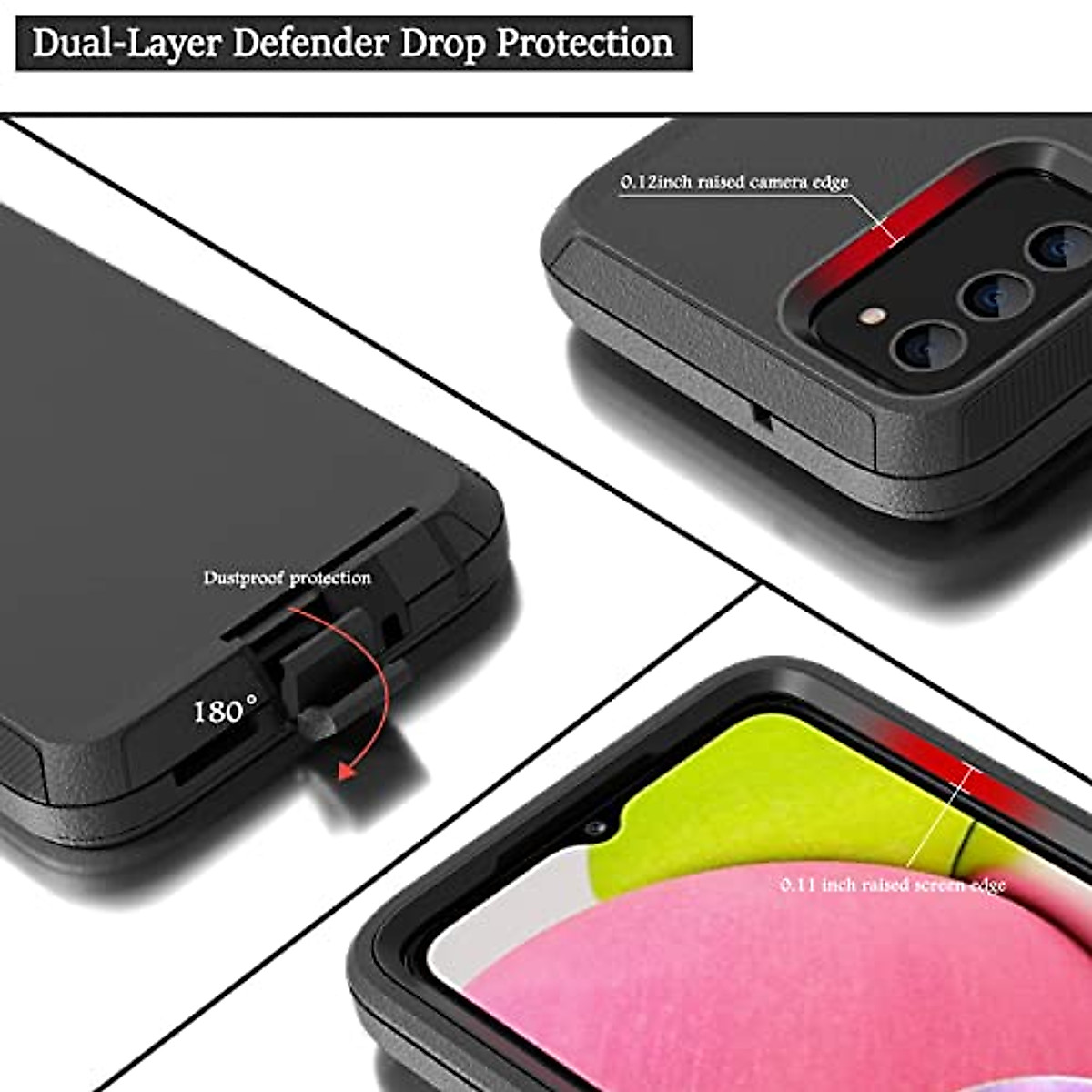 Compatible with Samsung Galaxy A03s Case, with Belt Clip Holster Heavy Duty Rugged Shockproof Full Body Protection Kickstand Cover for Samsung Galaxy A03s Phone (Black)