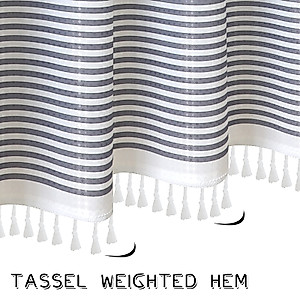 Modern Farmhouse Shower Curtain Set with 12 Hooks Grey Striped Fabric Waffle Shower Curtains Cloth for Bathroom Tassel Fringe Gray Boho Washable Shower Curtain Water Repellent Black Grey 72x78 Inch