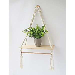 Lynnda Macrame Wall Hanging Shelves, Macrame Plant Hangers of 2, Boho Home Wall Decor Floating Shelves with Detachable Stick