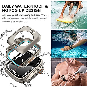 Wingle 2 in 1 Waterproof Case for Apple Watch Series 9 8 7 45mm Screen Protector【Looks Like Apple Watch Ultra】, 2 Pack iWatch Face Cover + Back Bumper with Tempered Glass for Men, Titanium
