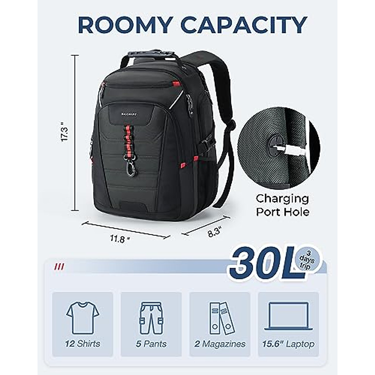 BAGSMART Business Laptop Backpack, Water-Resistant Anti-Theft Slim Durable Laptop Backpack with USB Charging Hole, College Bag Computer Bag, Gifts for Men & Women, Fits 15.6-Inch Notebook, Grey-Green