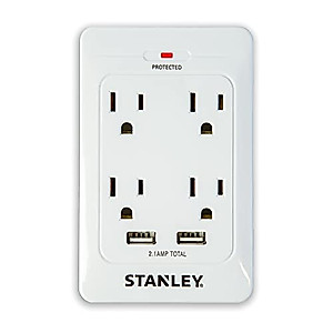 Stanley 33202 SurgeQuad AC and USB Wall Tap, White