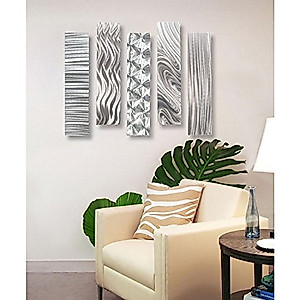 Statements2000 Silver Metal Wall Art Decor, Set of Five 24" x 6" Wall Art Sculptures, Contemporary Décor by Jon Allen Metal Art