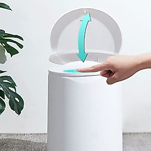 GOPG Round Trash Can, with Lid Press Type Wastebasket in-Band Tube Plastic Container Suitable for Kitchen Living Room Bathroom-20x21x26cm(8x8x10inch)-Khaki