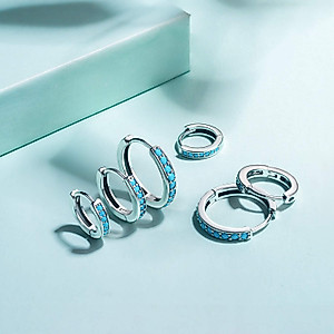 NOKMIT Turquoise Hoop Earrings 8/10/12mm Sterling Silver Huggie Cartilage Cuff Earrings Small Blue Gemstone Earrings Set Jewelry Gifts for Women (Turquoise)