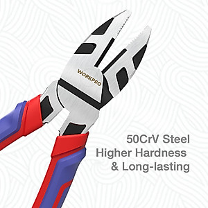 WORKPRO 8-Inch Linesman Pliers in CRV Steel for Twisting and Cutting Wires, Clamping Screws