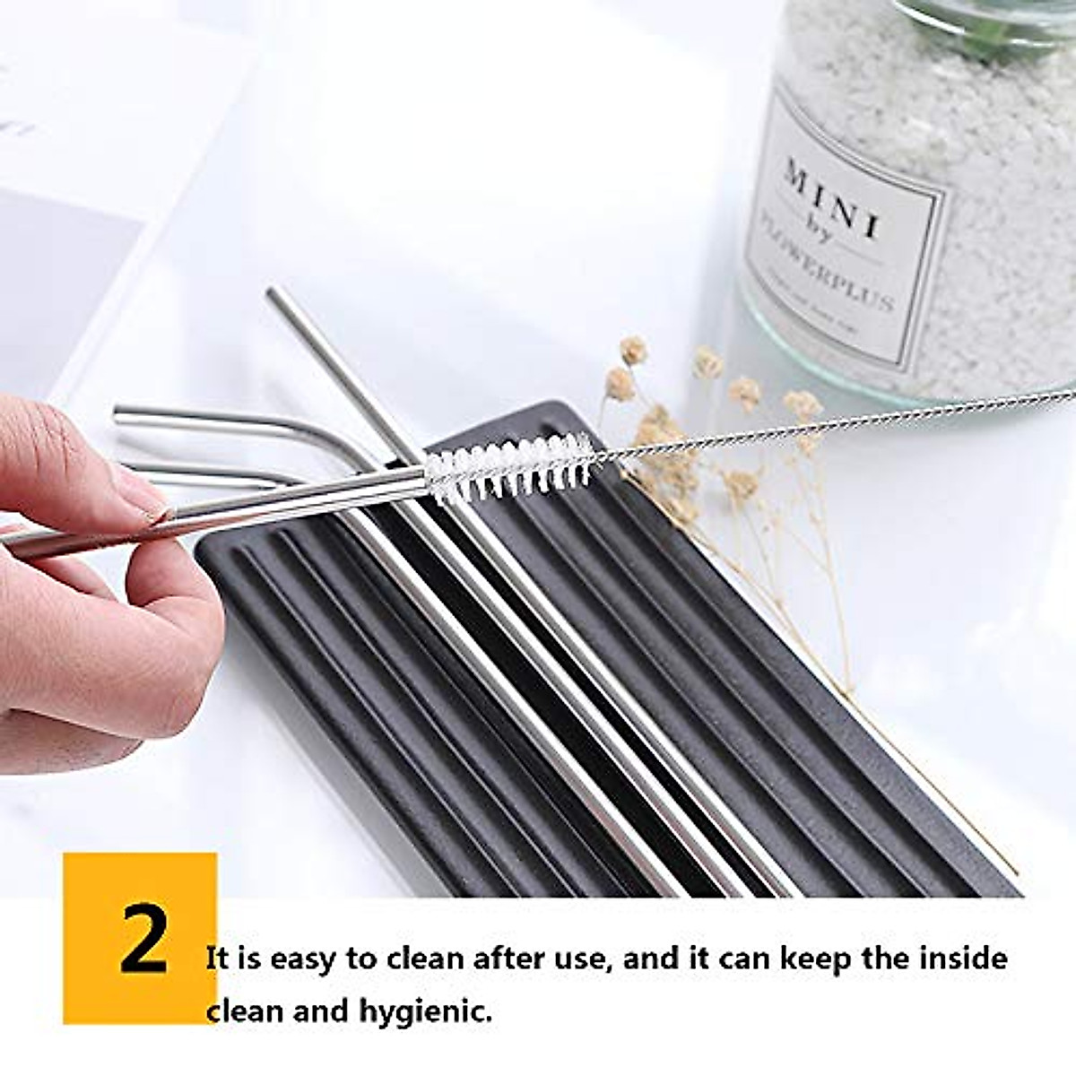 Set of 8 Stainless Steel Metal Straws Ultra Long 10.5 In Reusable Straws for Tumblers Rumblers Cold Beverage (4 Straight|4 Bent|2 Brushes)