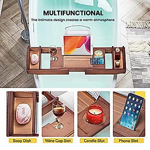 VIVOHOME Expandable 43 Inch Bamboo Bathtub Caddy Tray with Smartphone Tablet Book Holders, Soap Tray, Wine Glass Slot, Brown