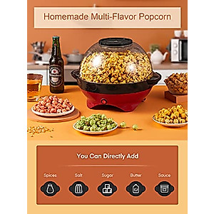 Popcorn Machine, 6.3 Qtrs./28 Cup Popcorn Maker, 800w Stir Crazy Popcorn Popper with Quick-Heat Technology, Removable Non-Stick Surface, Cool Touch Handles, Thicken Transparent Cover, 2 Measuring Cap