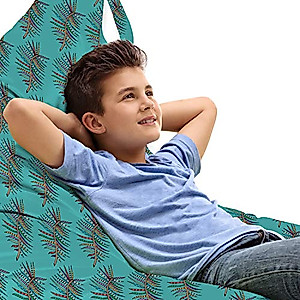 Ambesonne African Lounger Chair Bag, Hand Drawn Ornamental Ethnic Style Leafage Pattern Exotic Foliage Design, High Capacity Storage with Handle Container, Lounger Size, Turquoise Multicolor