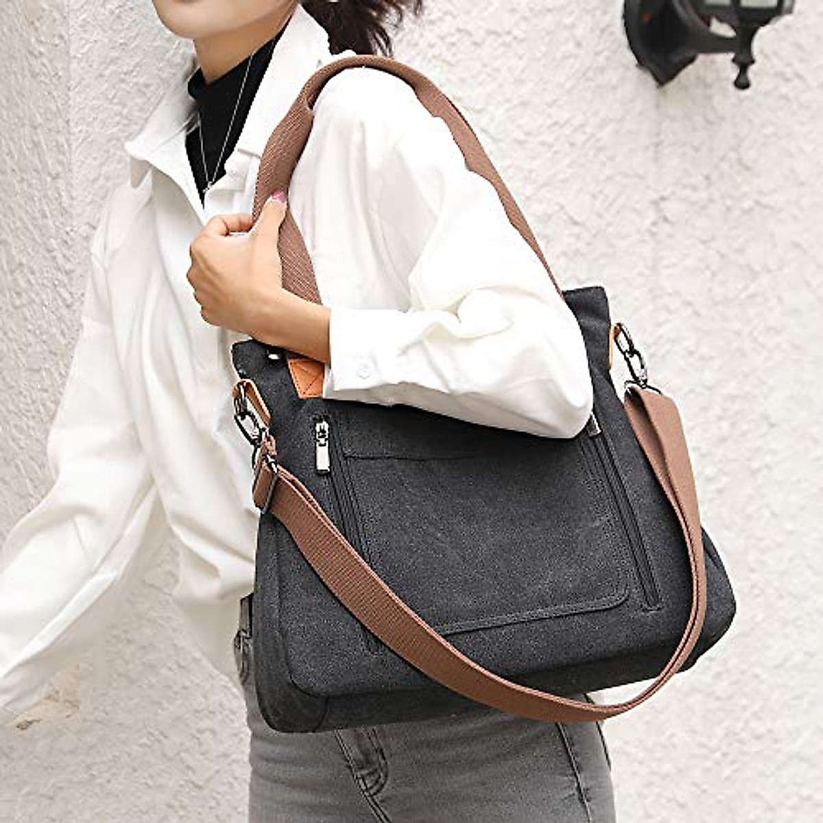 Women Canvas Shoulder bags Hobo Tote Bags Casual Satchel Handbags Crossbody Shopper Bags Black