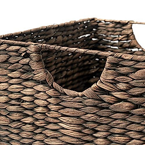 Artera Wicker Cube Storage Baskets - Set of 3, Woven Shelf Basket for Organizing, Natural Storage Bins with Handles for Pantry Living Room, Under Shelf Basket, 13" x 11" x 9" (Dark Brown)