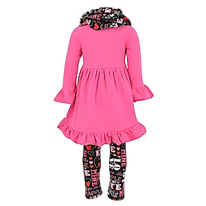 Unique Baby Girls Valentines Day Toddler Outfit Ruffle Top Legging Set (7 Years, Pink)