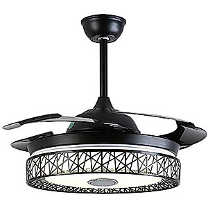 FINE MAKER 42 in Bluetooth Retractable Ceiling Fan with Light and Remote Control, LED 3-Color Light 3 Speed Retractable Blades, Bluetooth Invisible Fandelier Fan for Living Room/Restaurant/Bedroom