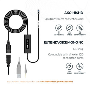 Axtel Bundle Elite HDvoice Mono NC with AXC-HISHD Cable | Noise Cancellation - Compatible with Avaya 1600/9600 Series IP Phones | Microphone Amplifier with up to 8 Levels