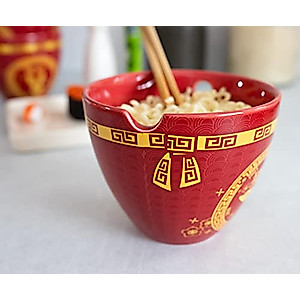 Boom Trendz Year Of The Pig Chinese Zodiac Ceramic Dinnerware Set Includes 16-Ounce Ramen Noodle Bowl Wooden Chopsticks Asian Food Dish Set Home & Kitchen Kawaii Lunar New Year Gifts, Red, One Size