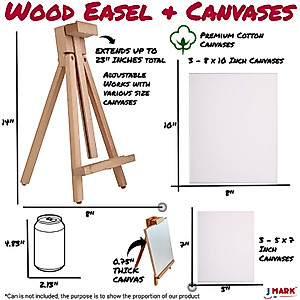 J MARK 48pc Deluxe Painting Kits for Adults - Includes Adjustable Wood Easel, Thick Canvases, Acrylic Paints, Brushes Set,Wooden and Plastic Palettes, 2 Painting Knives, 3 Sponges, Color Mixing Wheel