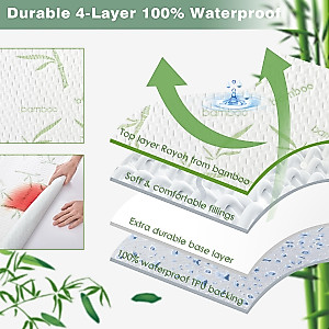 Parkdeny King Mattress Encasement, Waterproof Cooling Rayon from Bamboo, 3D Air Fabric, Breathable, Noiseless, Washable, Fits 5"-15" Deep Mattresses