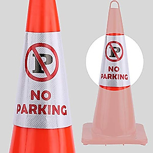 BATTIFE 6 Pack NO Parking Reflective Collars Stickers for Traffic Safety Cones, 360° High Visible Signs for Driveway Road Outdoor Use