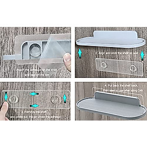 Fineget Floating Shower Shelves Plastic Wall Mount Shelf Adhesive Soap Shower Shelves for Bathroom Kitchen Bathtub Bedroom Living Room Rustproof No Drilling Storage Organizer Quick Dry Grey 2 Pack