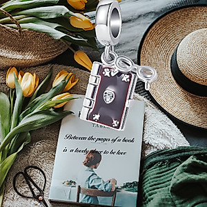 QeenseKc Loving Reading Book With Glasses Pendant Charm for Pandora Bracelet Necklace