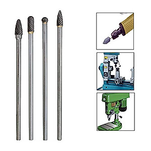 4 Pcs Carbide Rotary Burr Set, 1/4-Inch Long Shank Tungsten Steel Head Burr Bit Set Fits Rotary Tool for Wood/ Metal Drilling Carving Engraving
