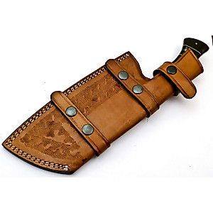CK-104 Hand Forged 224 Layers Damascus Steel Chef's Cleaver Full Tang Horn Handle, Sharp Blade With Leather Sheath