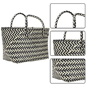 Cabilock Women's Clutch Handbags Summer Rattan Bag Straw Tote Bags Handbags Moroccan Market Basket French Wicker Basket Fruit Vegetables Shopping Bag with Handle for Beach Summer Black Beach Tote
