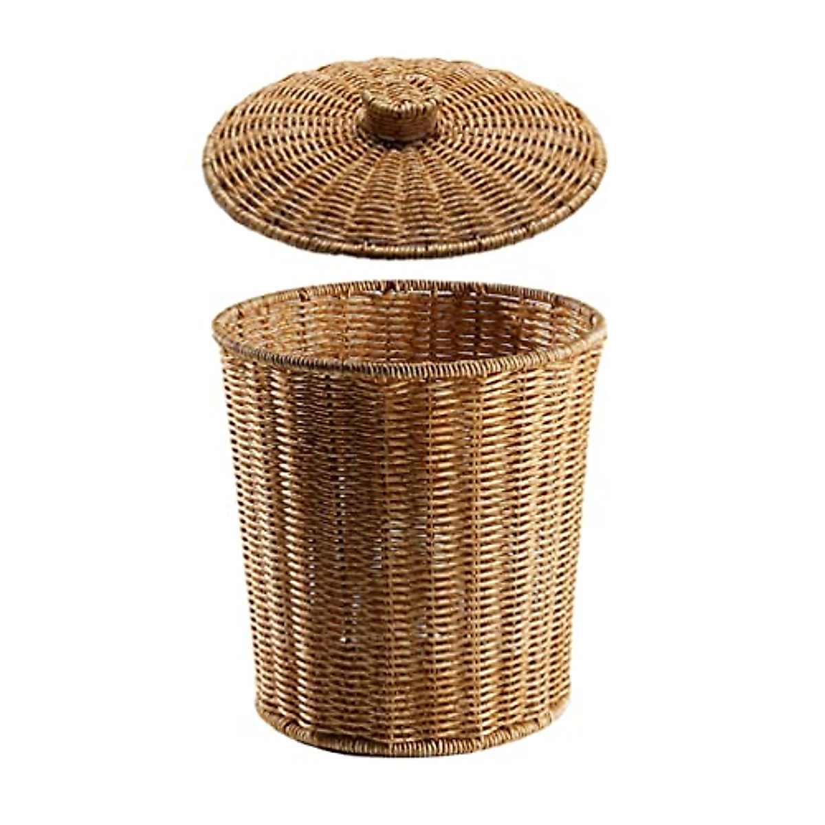 Tofficu Plastic woven wastebasket Woven Storage Baskets with Lid Laundry Basket Paper Waste Basket Garbage Container Bin for Home desktop garbage bin Office rattan storage basket
