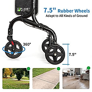 Planetwalk Premium 3 Wheel Rollator Walker for Seniors - Ultra Lightweight Foldable Walker for Elderly, Aluminum Three Wheel Mobility Aid, Black